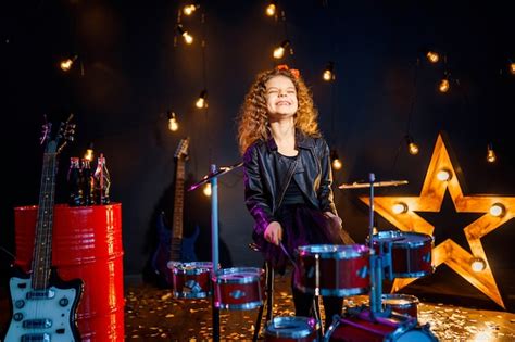 Premium Photo Beautiful Girl Playing The Drums