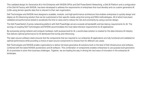 summary generative ai in the enterprise with nvidia gpus dell networking and open source