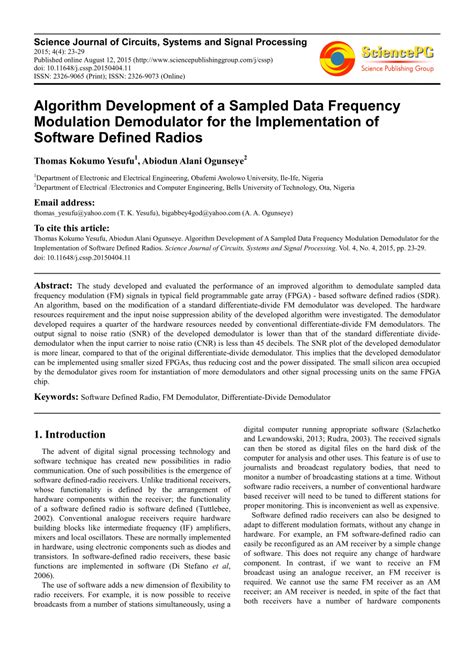 Pdf Algorithm Development Of A Sampled Data Frequency Modulation Demodulator For The