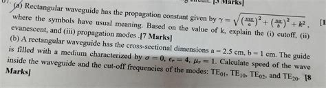 Solved A Rectangular Waveguide Has The Propagation