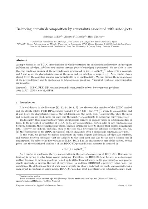 Pdf Balancing Domain Decomposition By Constraints Associated With Subobjects