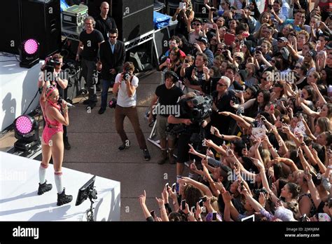 American Singer Miley Cyrus Performs On The Forecourt Of The Opera