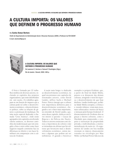Pdf A Cultura Importa Os Valores Que Definem O Progresso Humano