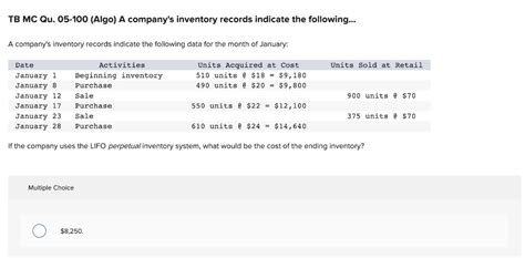 Solved TB MC Qu Algo A Company S Inventory Records Chegg