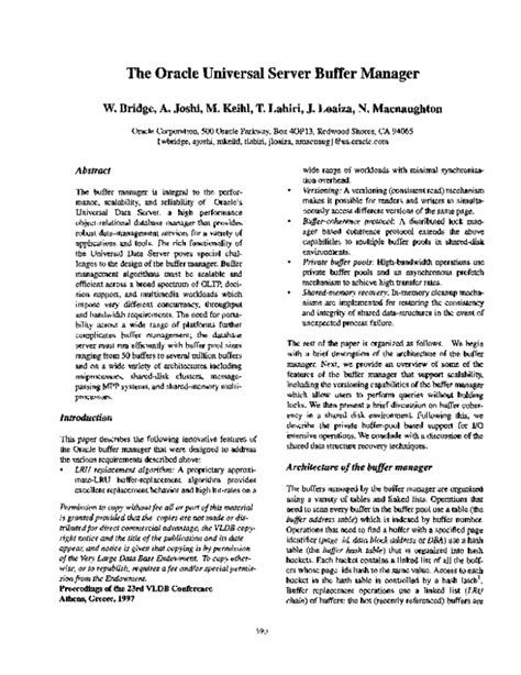 Pdf The Oracle Universal Server Buffer Manager