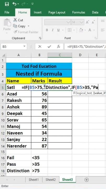 Nested If In Excel Msexcel Shorts Computer Education Tricks Youtube