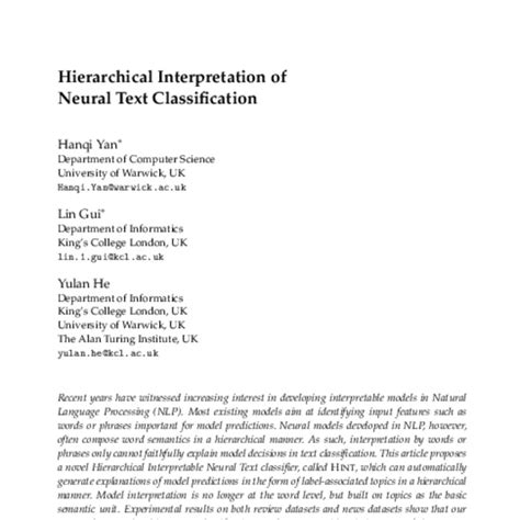 Hierarchical Interpretation Of Neural Text Classification Acl Anthology