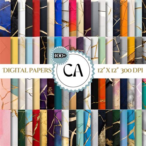 Kintsugi Digital Paper Pattern Bundle Png Image Gold Kintsugi Multicoloured Kintsugi Digital
