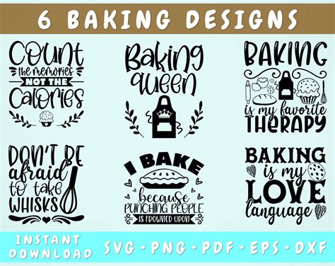 Baking Quotes Svg Bundle 6 Designs Baking Sayings Svg Baking Queen Svg Baking Is My Favorite