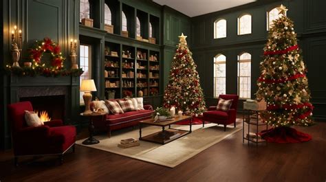 Красивая елка в элегантном интерьере Бесплатно Фото