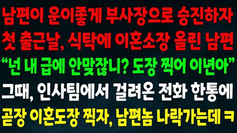 반전신청사연운이좋게 부사장으로 승진하자 첫 출근날 식탁에 이혼소장 올린 남편 넌 내 급에 안맞잖니 도장 찍어 이년아 그때