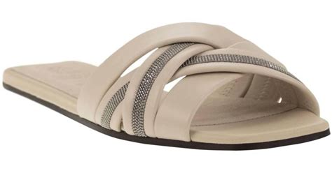 Brunello Cucinelli Nappa Adorned With Monile Slide Sandal In White Lyst