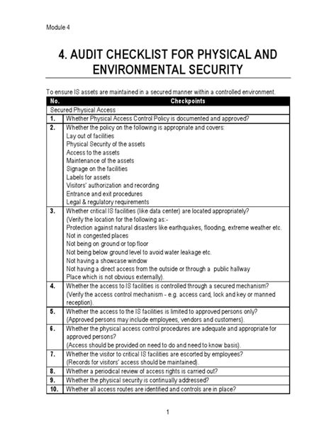 Physical And Environmental Audit Checklist Electromagnetic