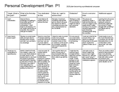 Personal Development Plan Examples Professional