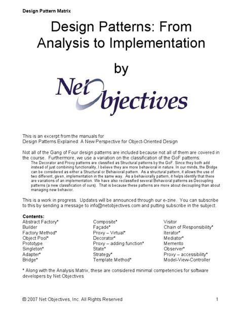 Design Patterns Matrix Pdf Class Computer Programming Method Computer Programming