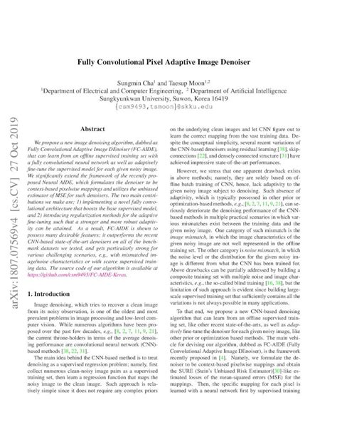 Pdf Fully Convolutional Pixel Adaptive Image Denoiserimage Denoising Which Tries To Recover A