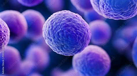 Staphylococcus Aureus Cluster Of Spherical Bacteria Magnified Under A Microscope Stock