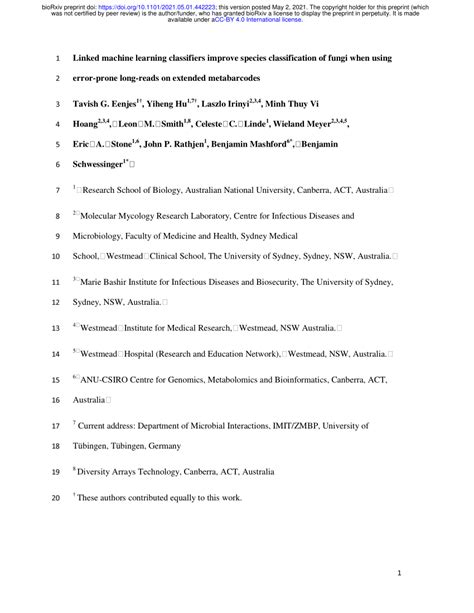 Pdf Linked Machine Learning Classifiers Improve Species Classification Of Fungi When Using