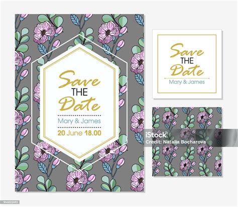 인사말 카드와 카드 꽃 벡터 결혼식 초대장 디자인의 세트 새싹 그리고 잎 텍스트 배경 꽃 요소와 꽃 배경 템플릿입니다 프레임입니다 결혼식에 대한 스톡 벡터 아트 및 기타