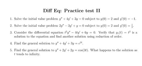 Solved Diff Eq Practice Test II Solve The Initial Value Chegg Com