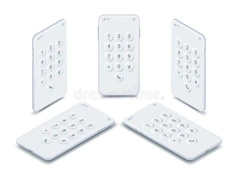 Dial Screen On Smartphone White Phones Isometric Set Realistic Mobile Screen Keypad With