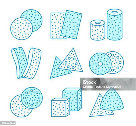 사포 시트 디스크 롤 삼각형 연마 용지를 연마하는 파란색 벡터 그림입니다 유리 신문의 라인 플랫 아이콘 세트입니다 격리된 개체