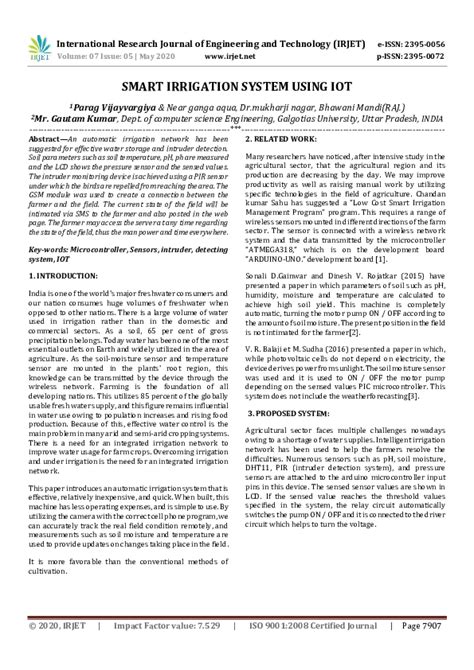 Pdf Irjet Smart Irrigation System Using Iot