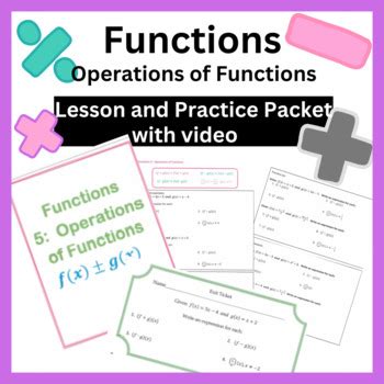 Functions 5 Operations Of Functions Worksheet And Lesson TPT