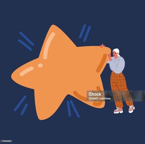 여자의 만화 벡터 삽화는 서비스나 상품을 평가하기 위해 노란색 별을 들고 있다 클라이언트 여성 캐릭터 피드백과 높은 평가 고객