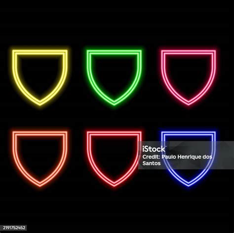방패 네온 사인 현대적인 글로우 배너 디자인 검은 배경에 다채로운 현대적인 디자인 트렌드 벡터 일러스트 레이 션 0명에 대한 스톡 벡터 아트 및 기타 이미지 Istock