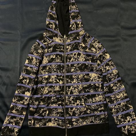 Purple Emo Y2k Grunge Zip Up Hoodie With Skull And Depop