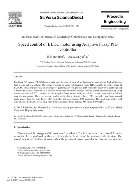 Pdf Speed Control Of Bldc Motor Using Adaptive Fuzzy Pid Controller
