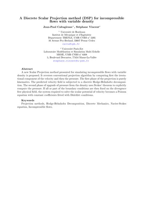 Pdf A Kinematics Scalar Projection Method Ksp For Incompressible Flows With Variable Density