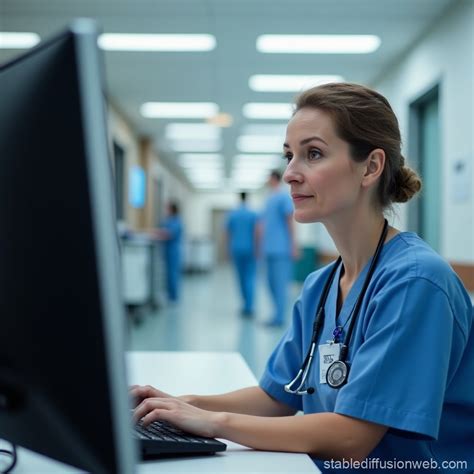 Charge Nurse In Hospital With Computer Stable Diffusion Online