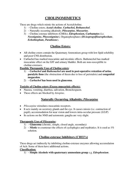 Cholinomimetics Pharmacology Cholinomimetics These Are Drugs Which