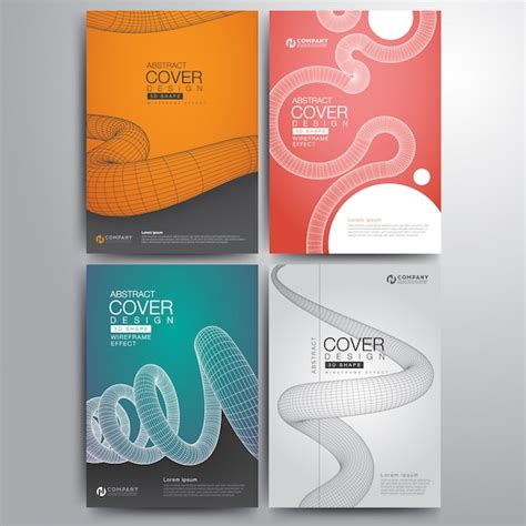 Premium Vector Set Of Cover 3d Abstract Wireframe Shapes