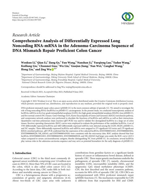 Pdf Comprehensive Analysis Of Differentially Expressed Long Noncoding