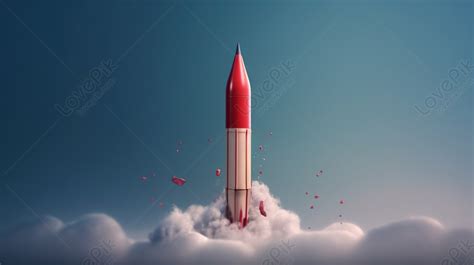 생생한 하늘을 배경으로 솟아오르는 빨간 로켓 연필의 3d 렌더링으로 창의력을 높이세요 하늘 높이 배경 창의력 배경 빨간 연필 배경 이미지 Hd 하늘 높이 창의력