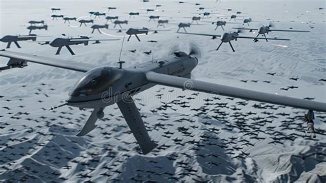 A Drone Swarm Including A Small Uav As They Gather Intelligence In Flight Stock Image Image