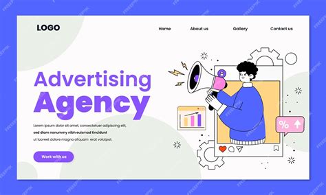평면 디자인 광고 대행사 방문 페이지 템플릿 무료 벡터