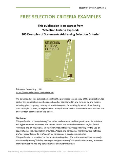 Selection Criteria Examples V41 Pdf Occupational Safety And Health