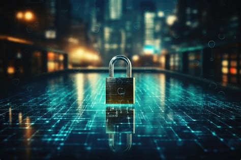 Premium Photo Cybersecurity Concept With Glowing Padlock And Cityscape