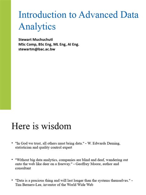 Lecture 1 Introduction To Advanced Data Analytics Pdf Big Data