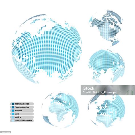 다채로운 픽셀 모양 세계 지도 스타일을 점선 흰색 배경 3d 벡터 일러스트 레이 션 지구본에 대한 스톡 벡터 아트 및 기타