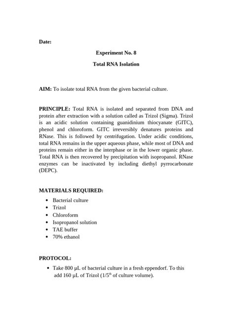 Experiment 8 Rna Isolation Pdf