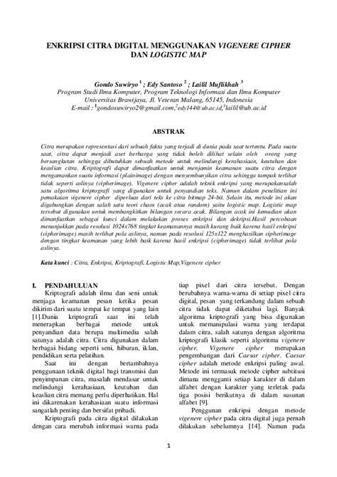 Pdf Enkripsi Citra Digital Menggunakan Vigenere Cipher Dan Logistic Map