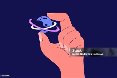 두 개의 고리가 있는 행성을 들고 있는 인간의 손 추상적인 우주 탐사 및 기술 개념 주당순이익10 개념에 대한 스톡 벡터 아트 및 기타 이미지 Istock