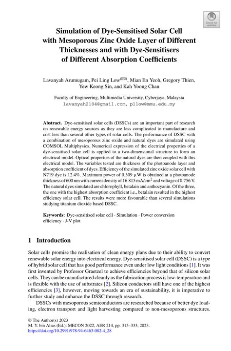 Pdf Simulation Of Dye Sensitised Solar Cell With Mesoporous Zinc Oxide Layer Of Different