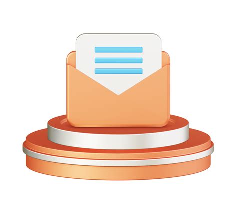 3d Illustration Icon Design Of Metallic Orange Email Inbox With Circular Or Round Podium