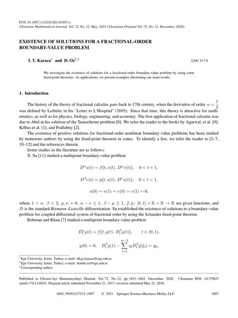 Pdf Existence Of Solutions For A Fractional Order Boundary Value Problem